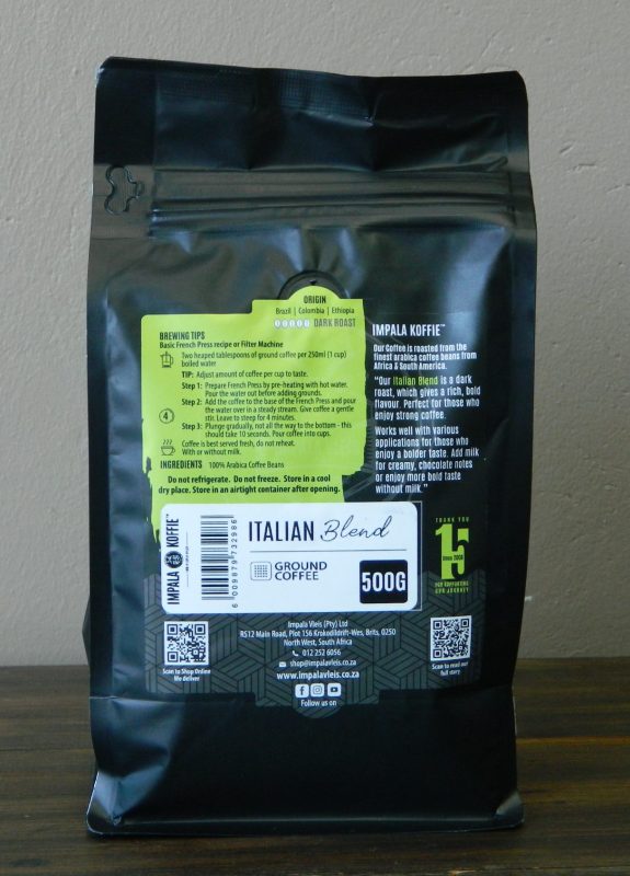 Impala Koffie Italian Blend Ground Coffee (Dark Roast) 500g - Impala ...